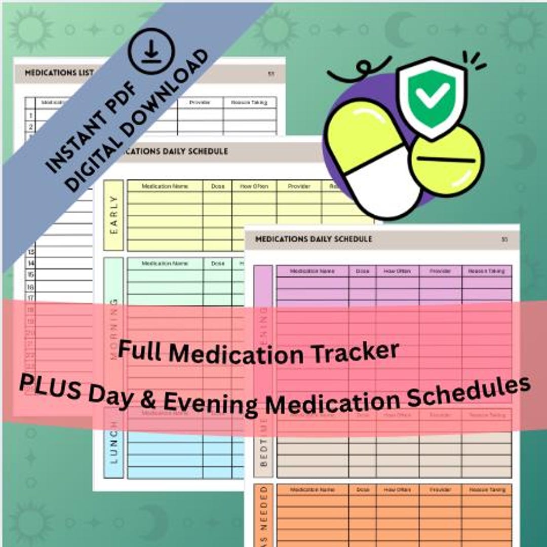 Printable Medication Tracker Bundle: Pill List, AM/PM Doses (PDF ...