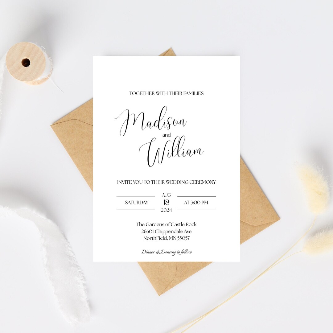 Minimalist Wedding Invitation, Wedding Invite, Simple Wedding ...