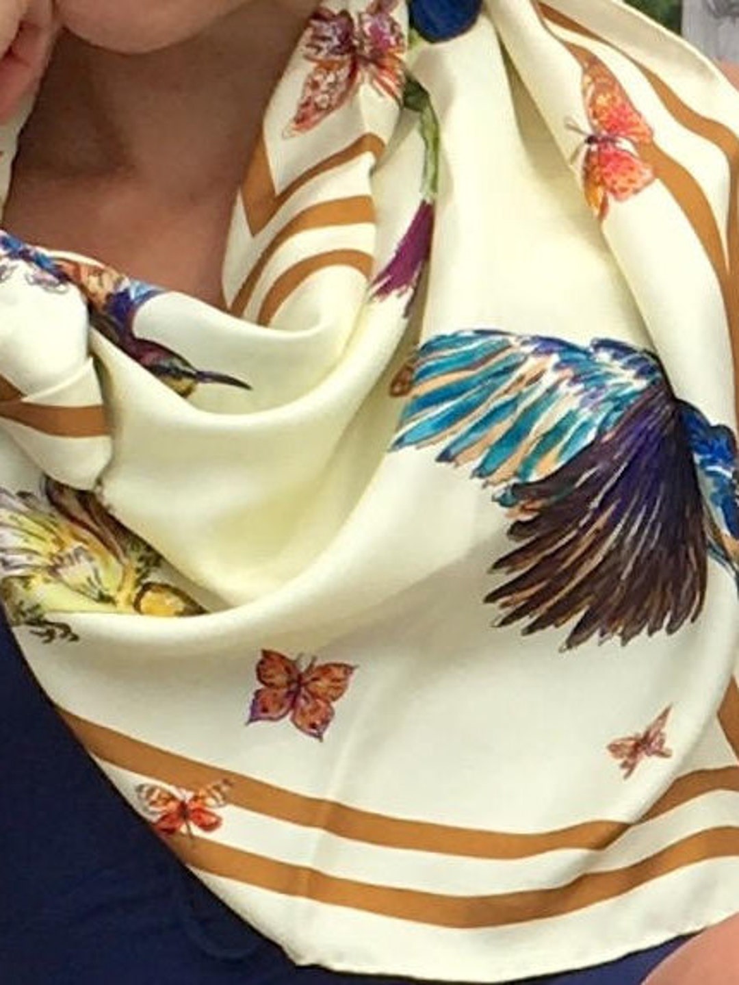 Safari Silk Scarf - African Birds and Butterflies (orange and Ivory ...