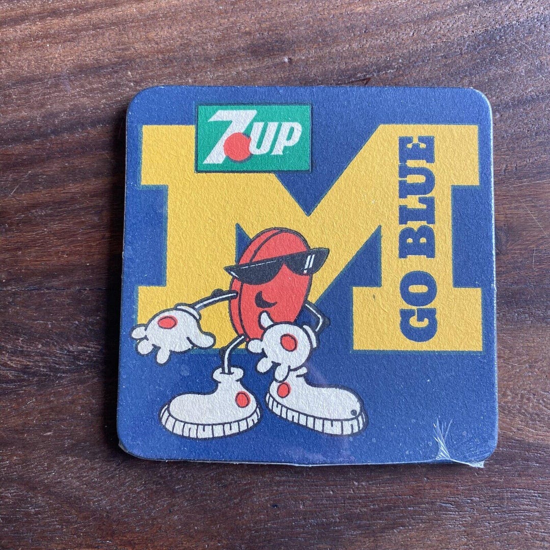 Vintage 80s 7 up University of Michigan U of M Go Blue Drink Coaster 4 ...