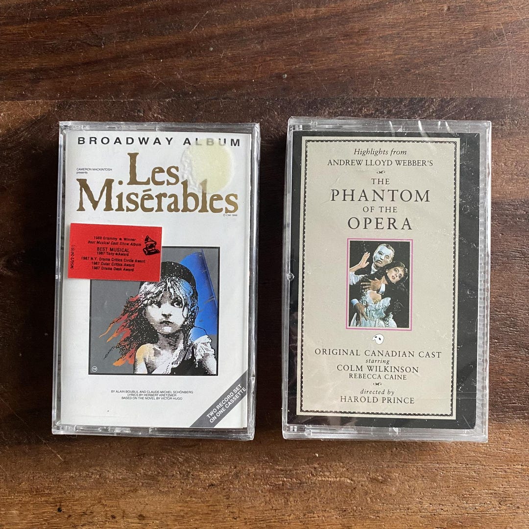 2 New Vintage Broadway Cassette Tapes Les Miserables Phantom of the ...