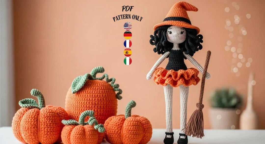 Halloween Pumpkin Witch Amigurumi Crochet Pattern - DIY Decoration PDF ...