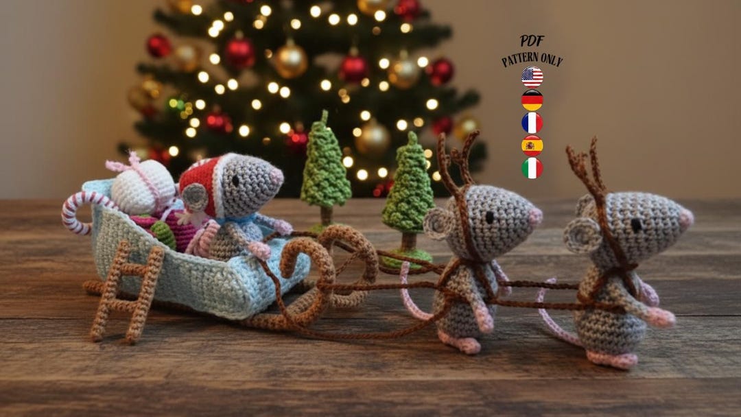 Christmas Mouse Sleigh Crochet Pattern PDF, Amigurumi Mice Holiday Set ...