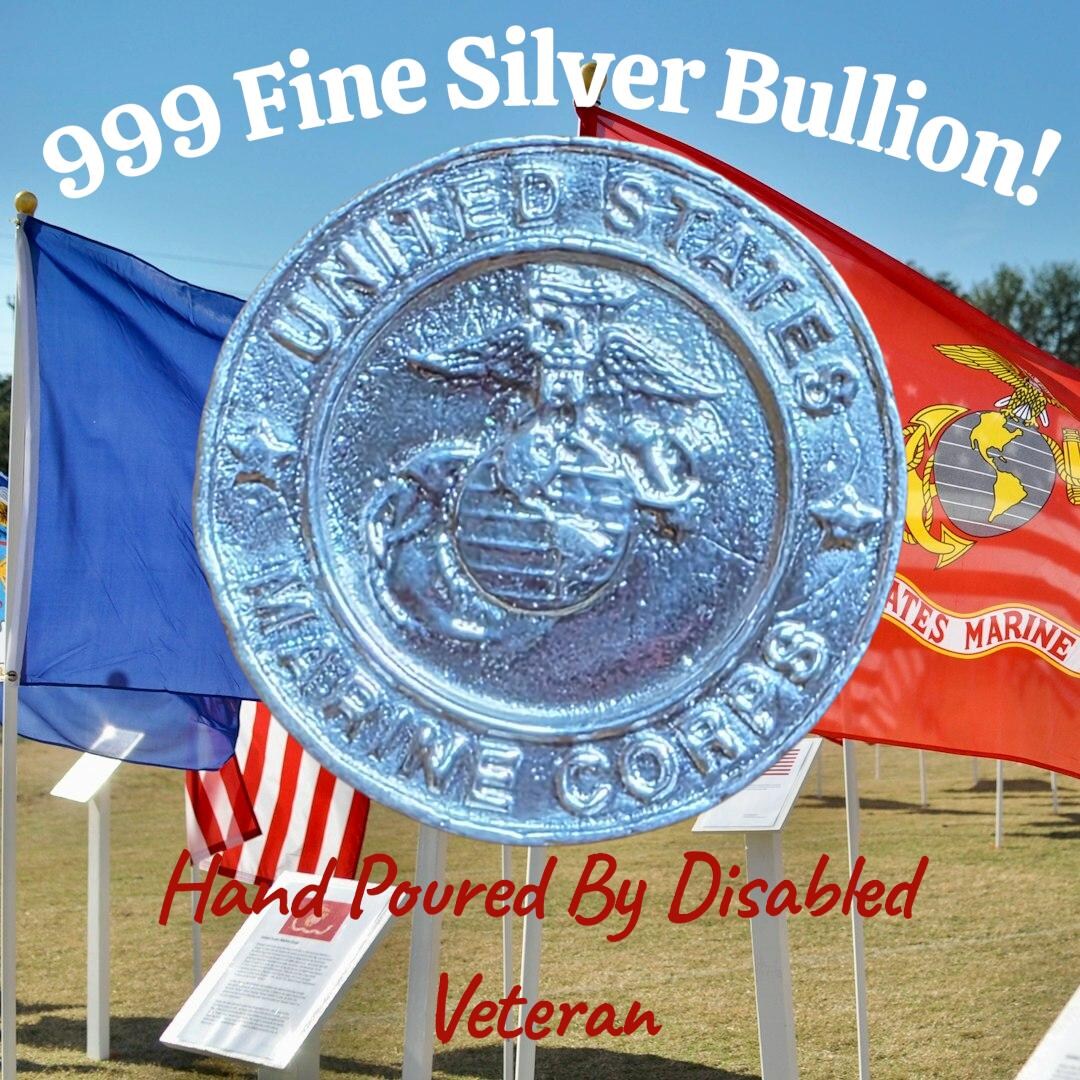 Hand Poured, 999 Fine Silver, United States Marines Silver Round ...