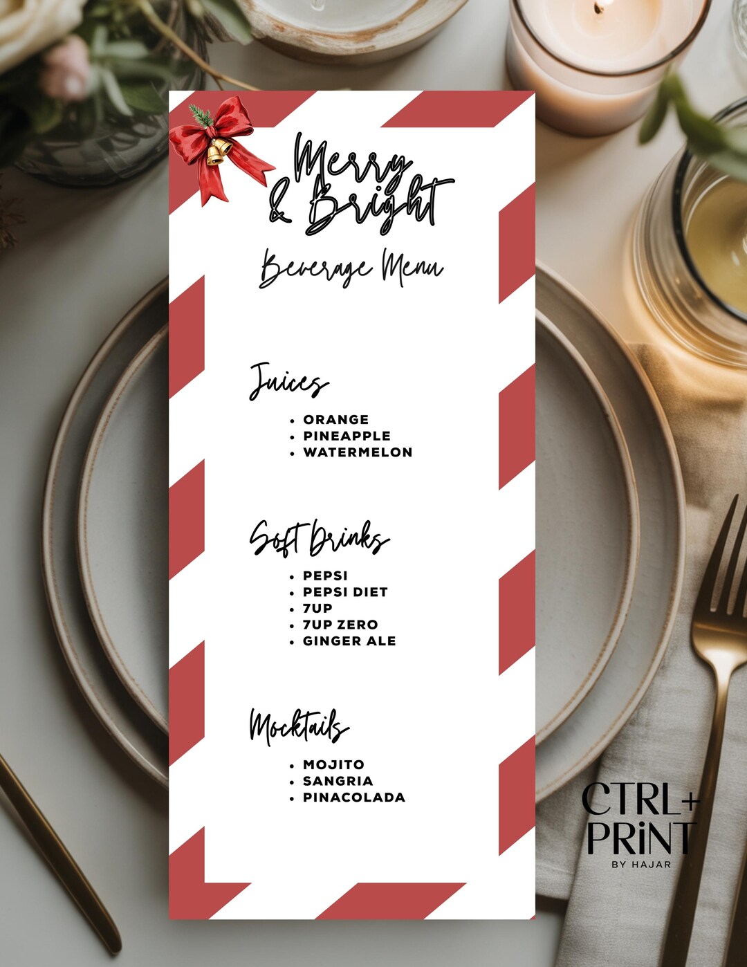 Editable Drinks Menu Template 4x9 | Festive Event Menu - Etsy