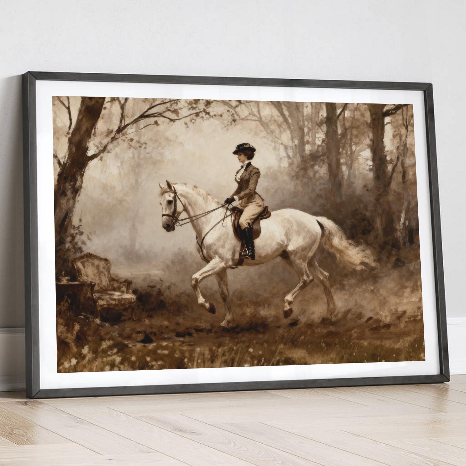 Vintage Woman Riding A Horse | Portrait of Lady | Horse Painting ...