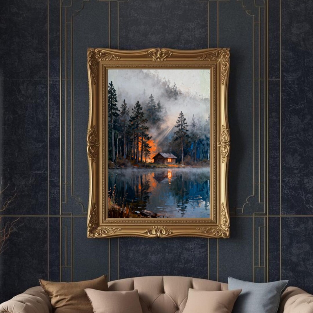 Vintage Cabin in the Woods | Rustic Cabin Painting | Swamp Art | Cozy ...