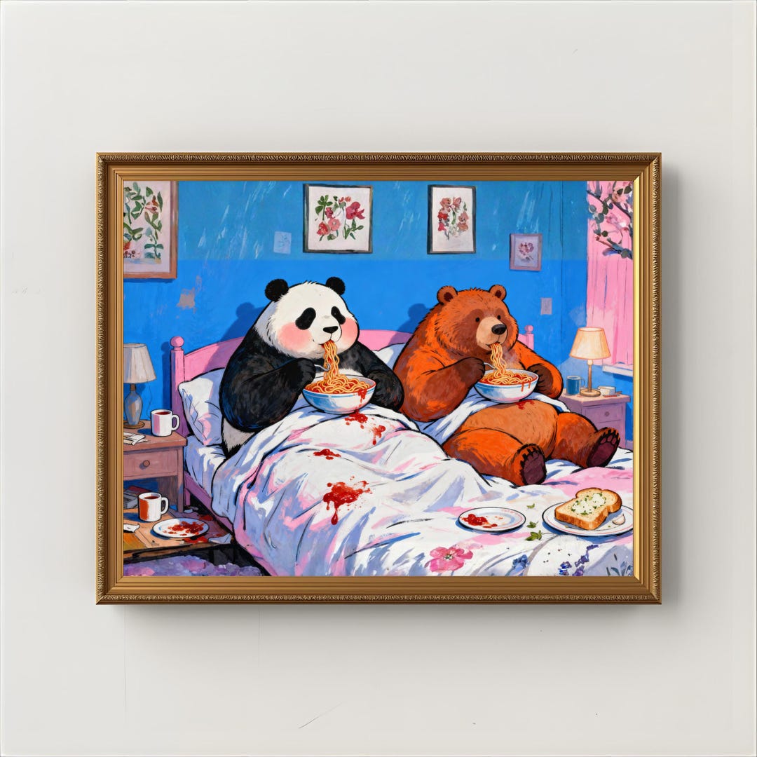 Funny Panda and Bear Wall Art | Dopamine Decor | Animals Eating ...