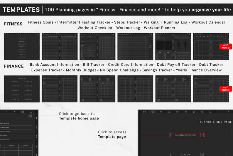 2026 Premium All in One Digital Planner, Dark Mode, Monthly, Weekly ...