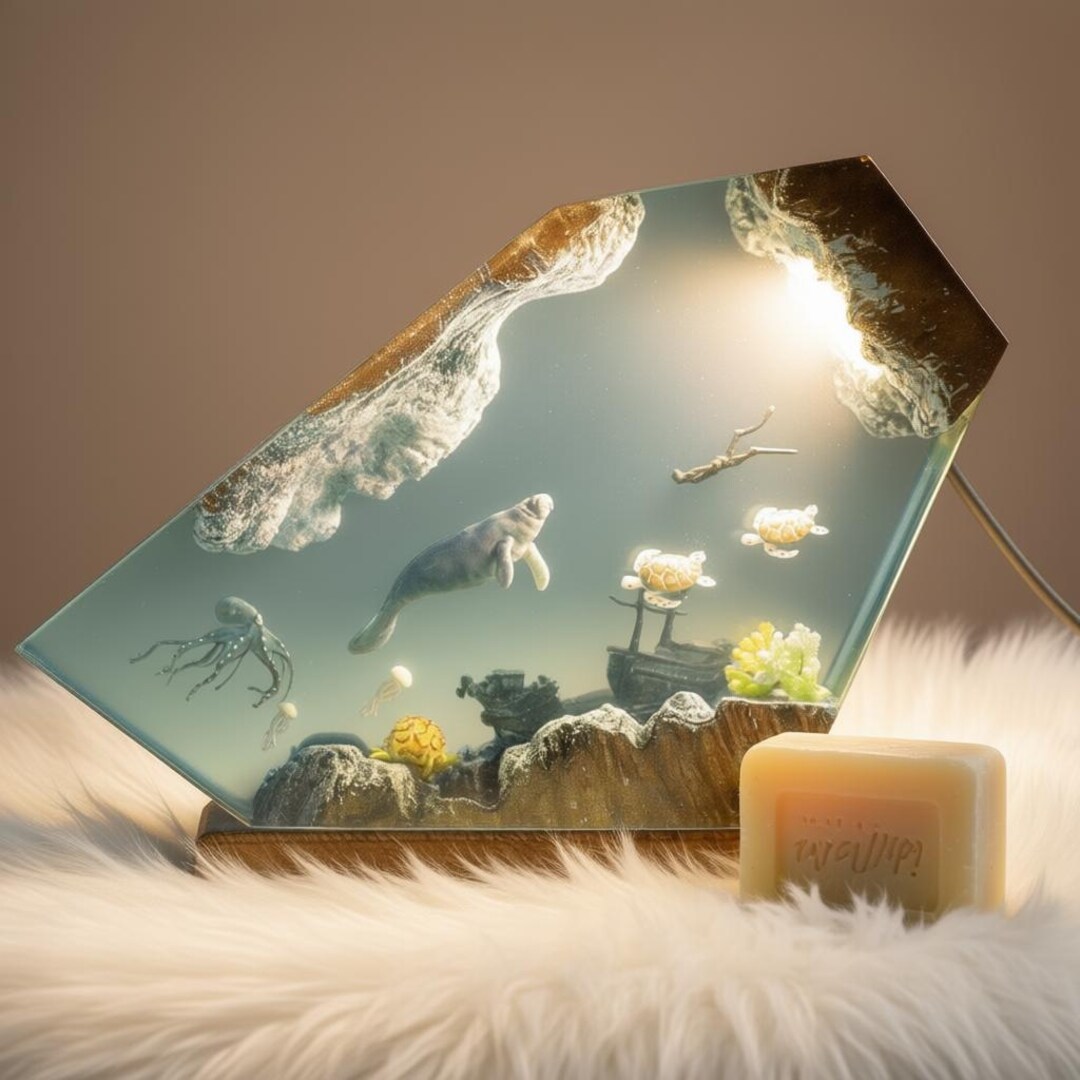 Octopus Manatee Resin Lamp: Marine Art Night Light - Etsy