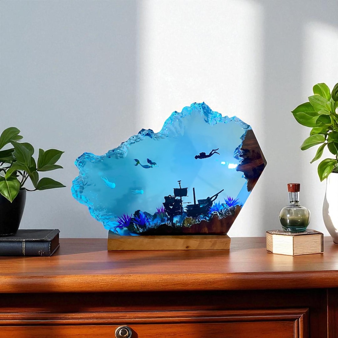 Manta Ray Night Light: Ocean Theme Mermaid & Diver Scene LED Lamp - Etsy
