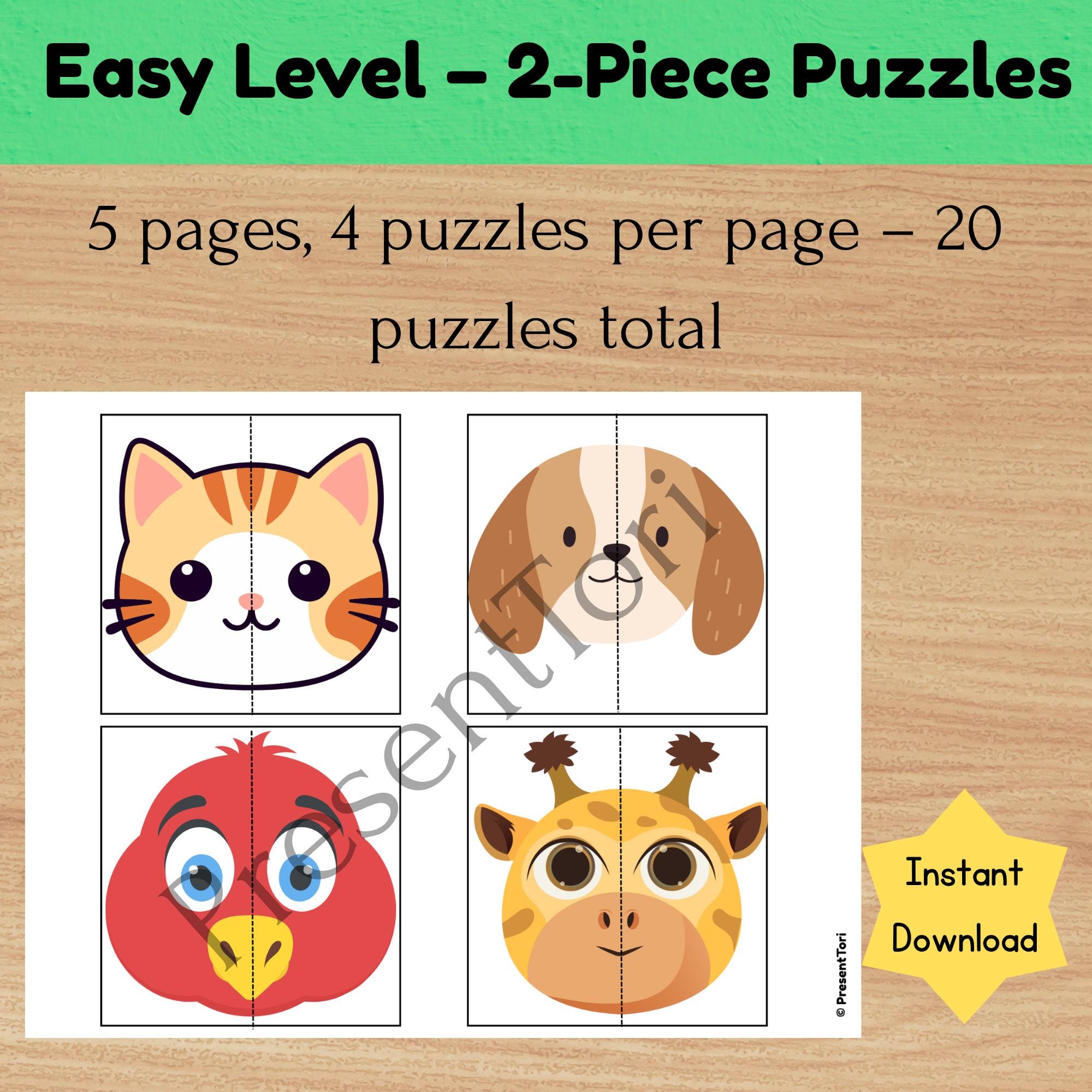 60-piece Printable Kids Puzzle Set, Matching Game and Symmetry Puzzles ...