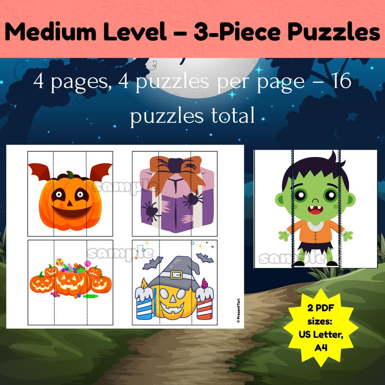 Halloween Kids Puzzles, 60-piece Cute Printable Puzzle Set, Instant ...