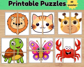 60-piece Printable Kids Puzzle Set, Matching Game and Symmetry Puzzles ...