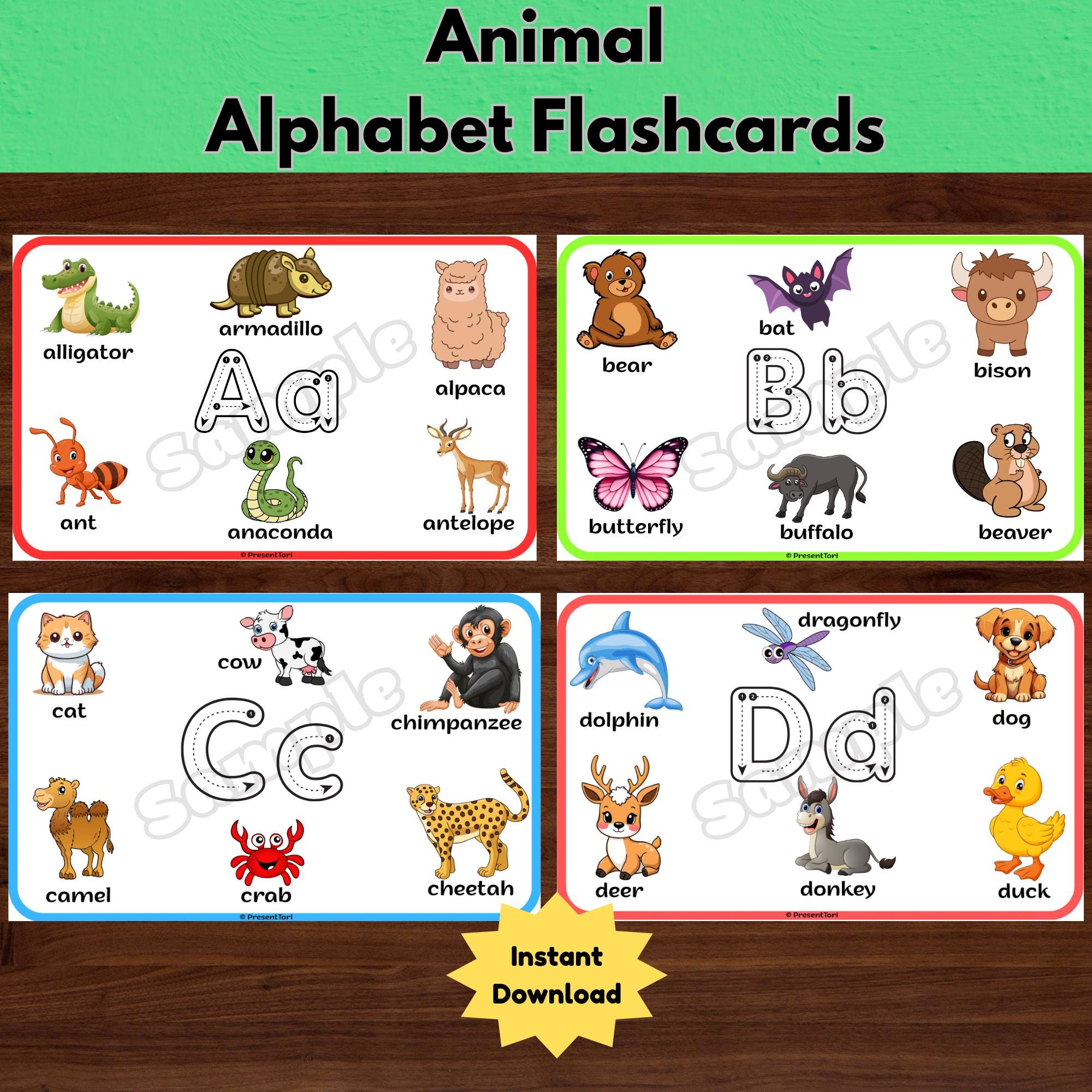 Animal Alphabet Flashcards, ABC Printable Cards for Kids, A to Z ...