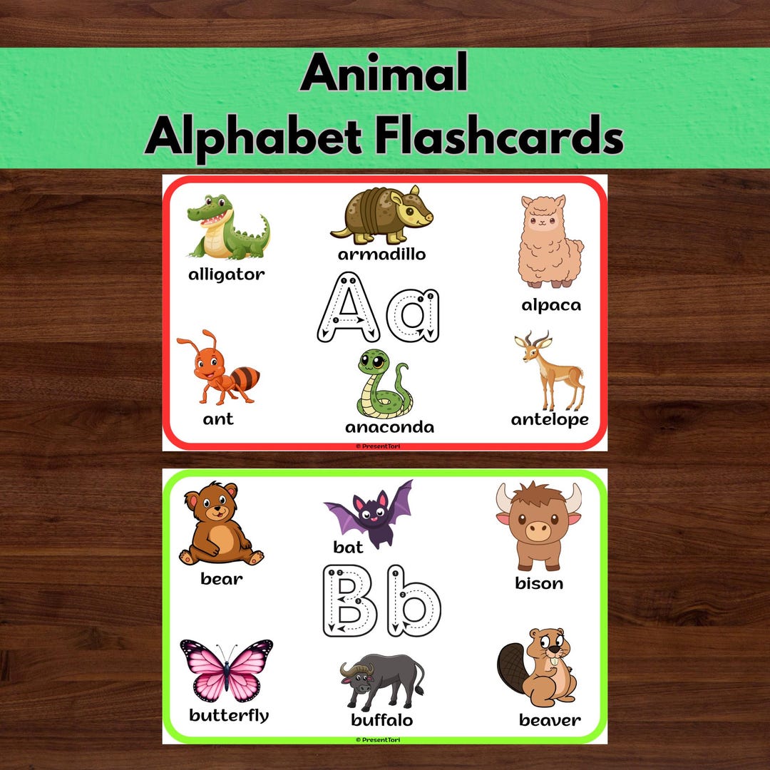 Animal Alphabet Flashcards, ABC Printable Cards for Kids, A to Z ...