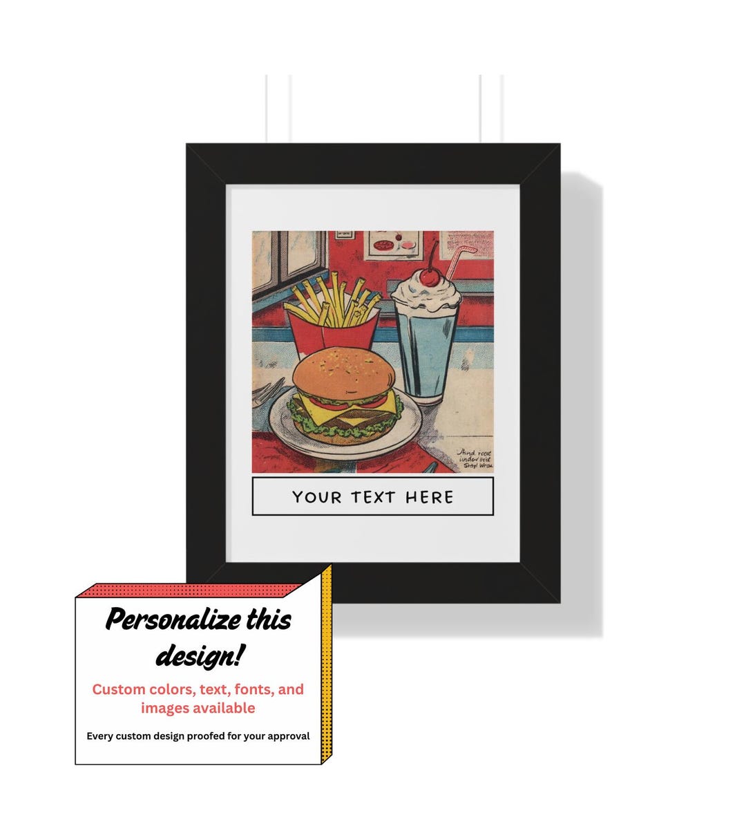 Comic Book Retro Diner Food Framed Poster, Nostalgic Kitchen Art ...