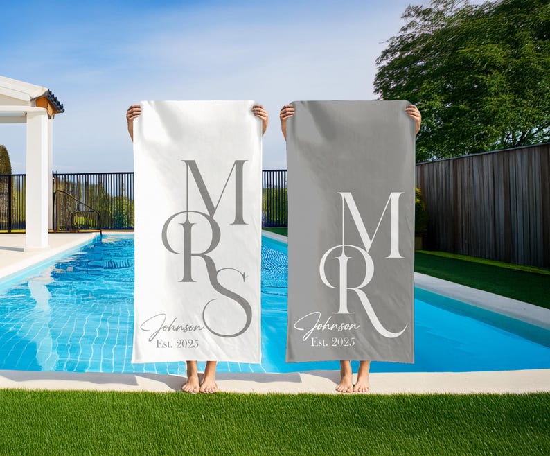 Custom Couple Beach Towel, Personalized Mr. and Mrs. Beach Towels ...