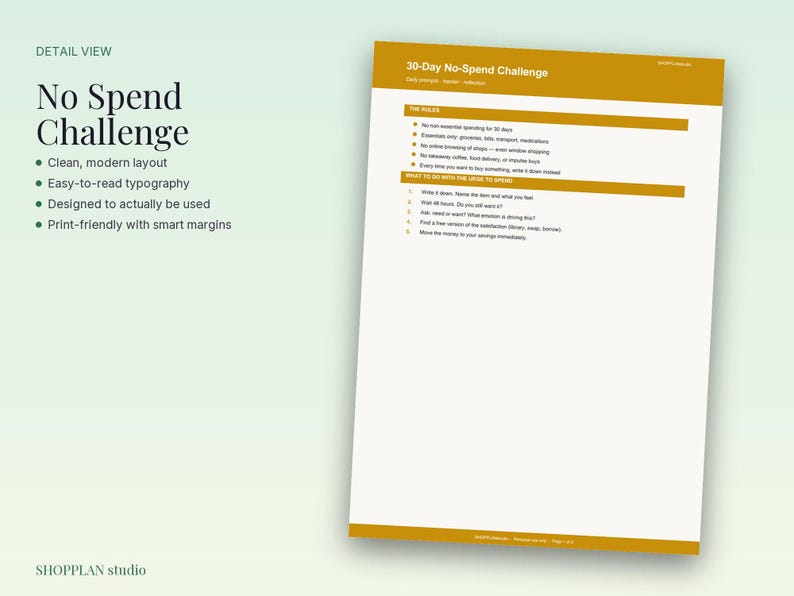 30 Day No Spend Challenge PDF | Daily Tracker + Prompts + Reflection ...