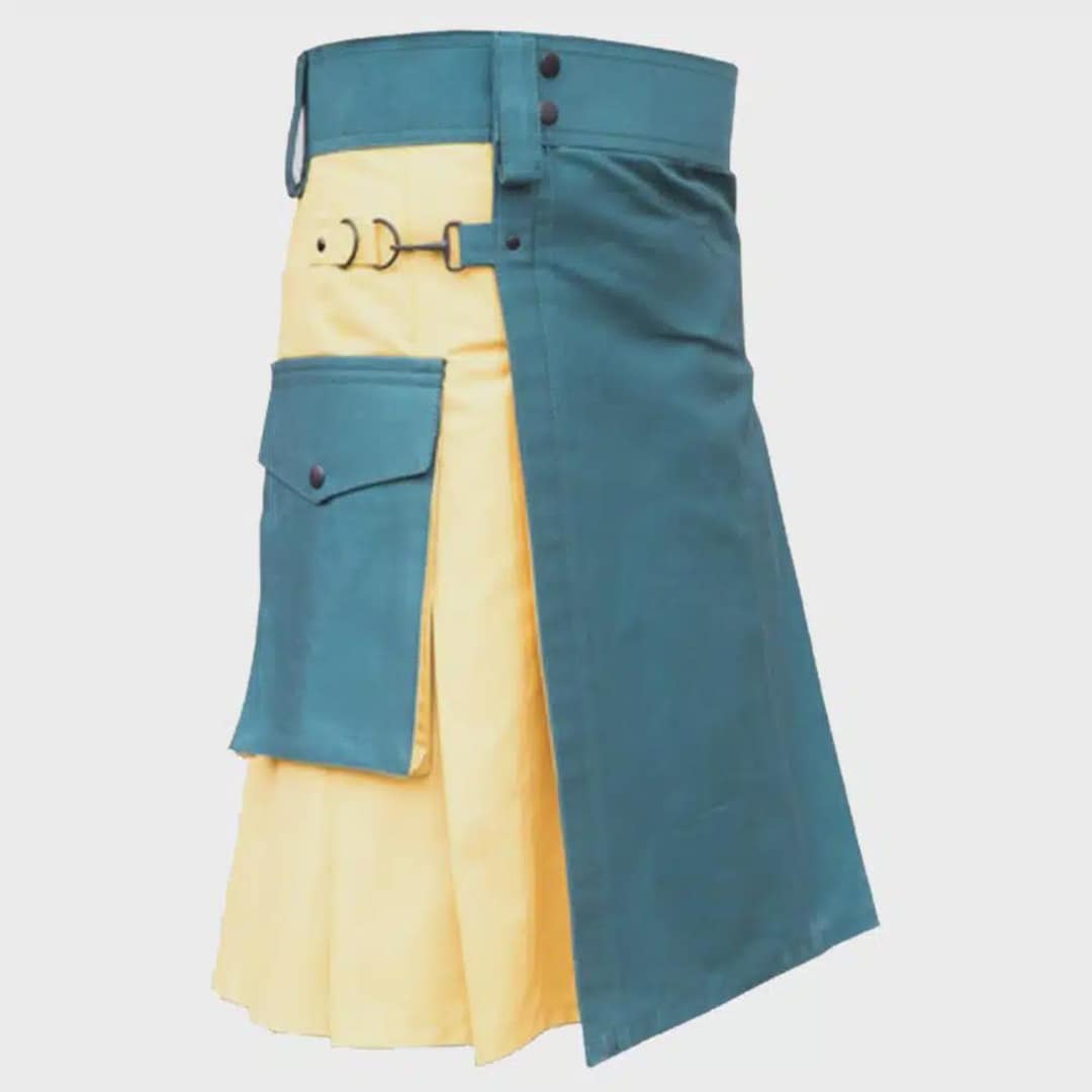 Yellow and Blue Hybrid Kilt for Men – Modern Utility Kilt – Scottish ...