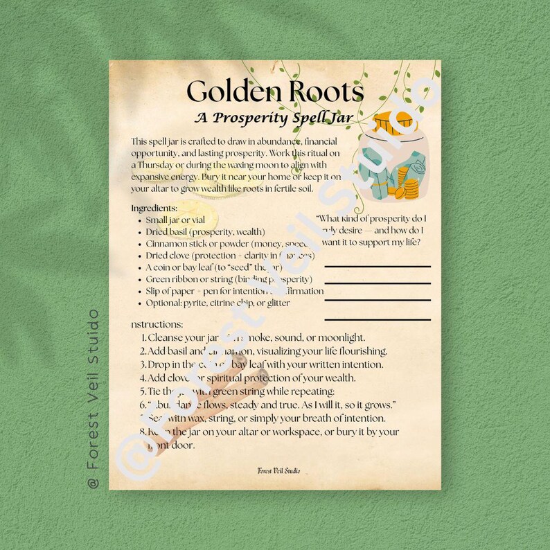 Prosperity Spell Jar Printable: Money & Abundance Ritual (PDF Grimoire ...