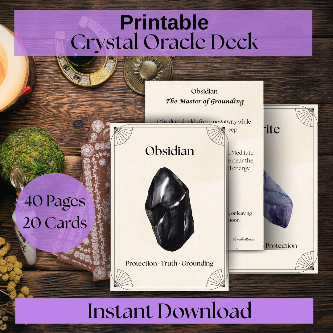 Printable Crystal Oracle Deck: Mystical Divination Cards (digital ...