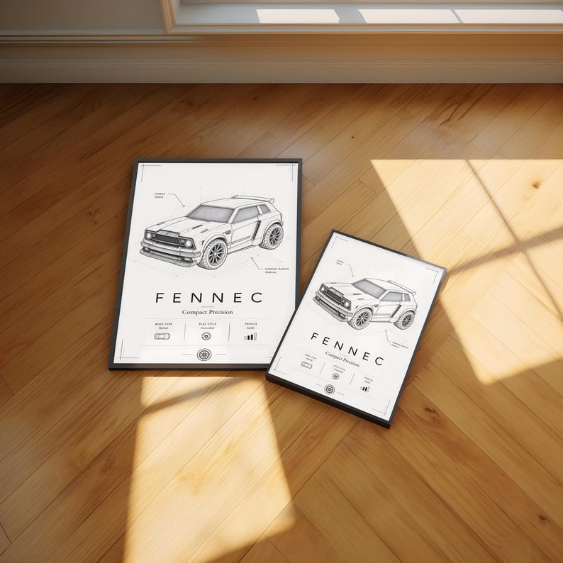 Rocket League Fennec Blueprint Poster, Gaming Wall Art Print, Technical ...