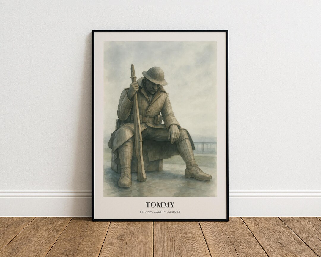 Tommy Soldier Statue Wall Art WW1 Memorial Print Seaham County Durham ...