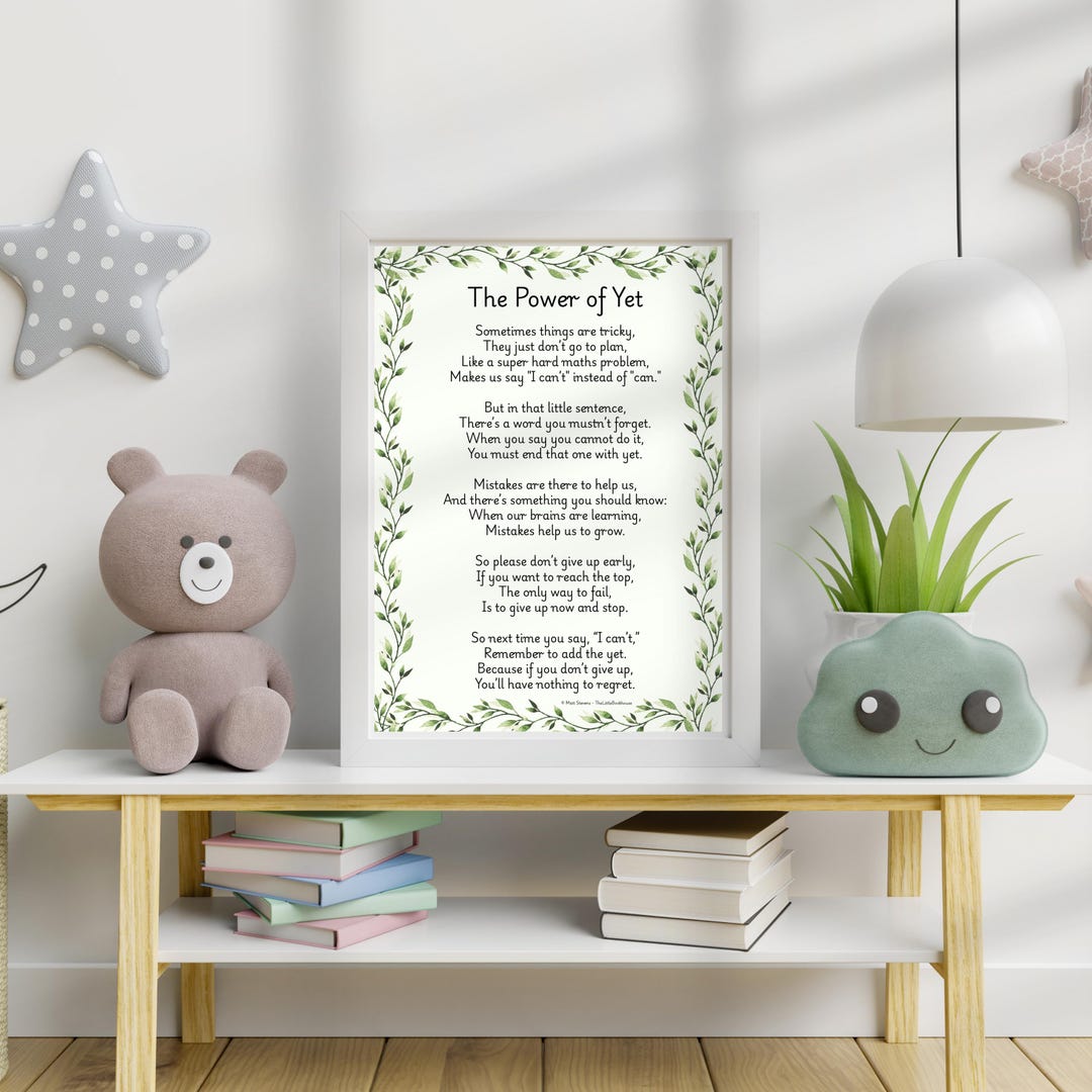 Growth Mindset Poem Printable – Resilience Motivation – Kids’ Room or ...