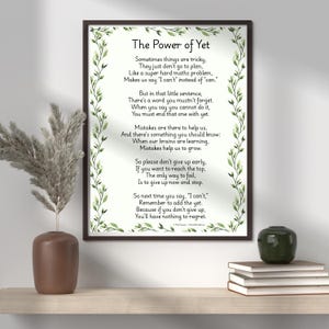 Growth Mindset Poem Printable – Resilience Motivation – Kids’ Room or ...