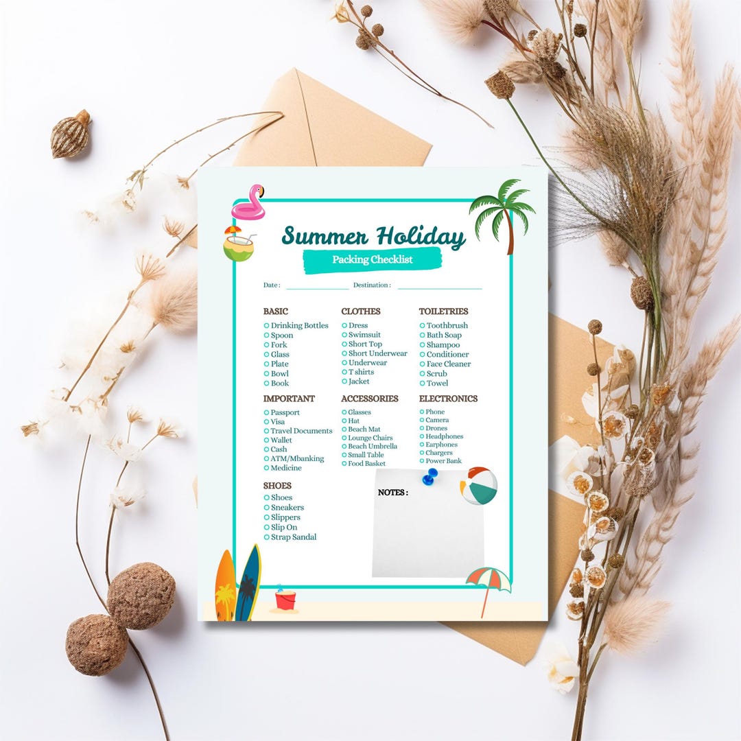 Editable Summer Holiday Packing List Printable, Travel Checklist PDF ...