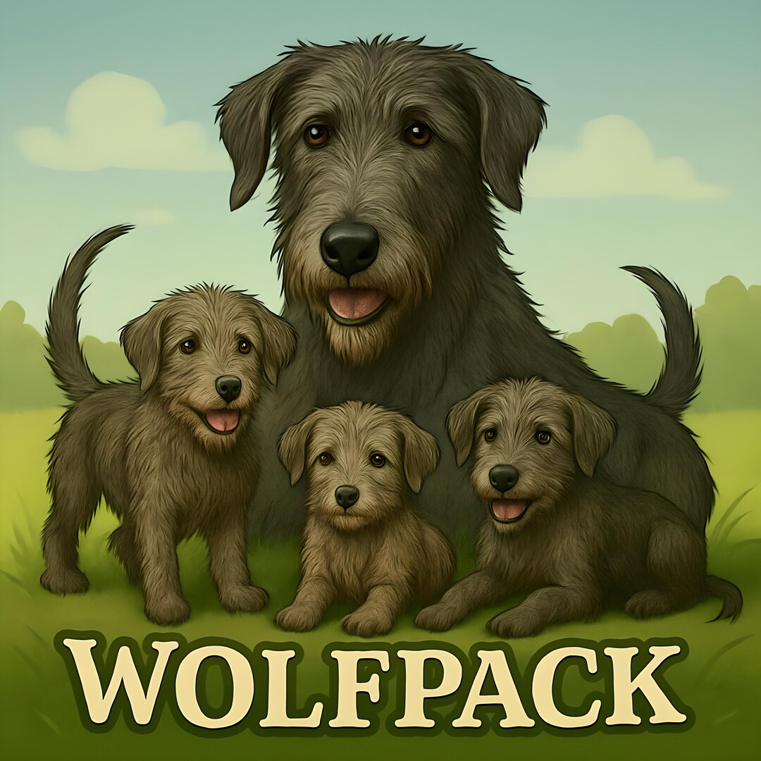 Irish Wolfhound “wolfpack” Family Art Print – Cute Dog Mom and Puppies ...