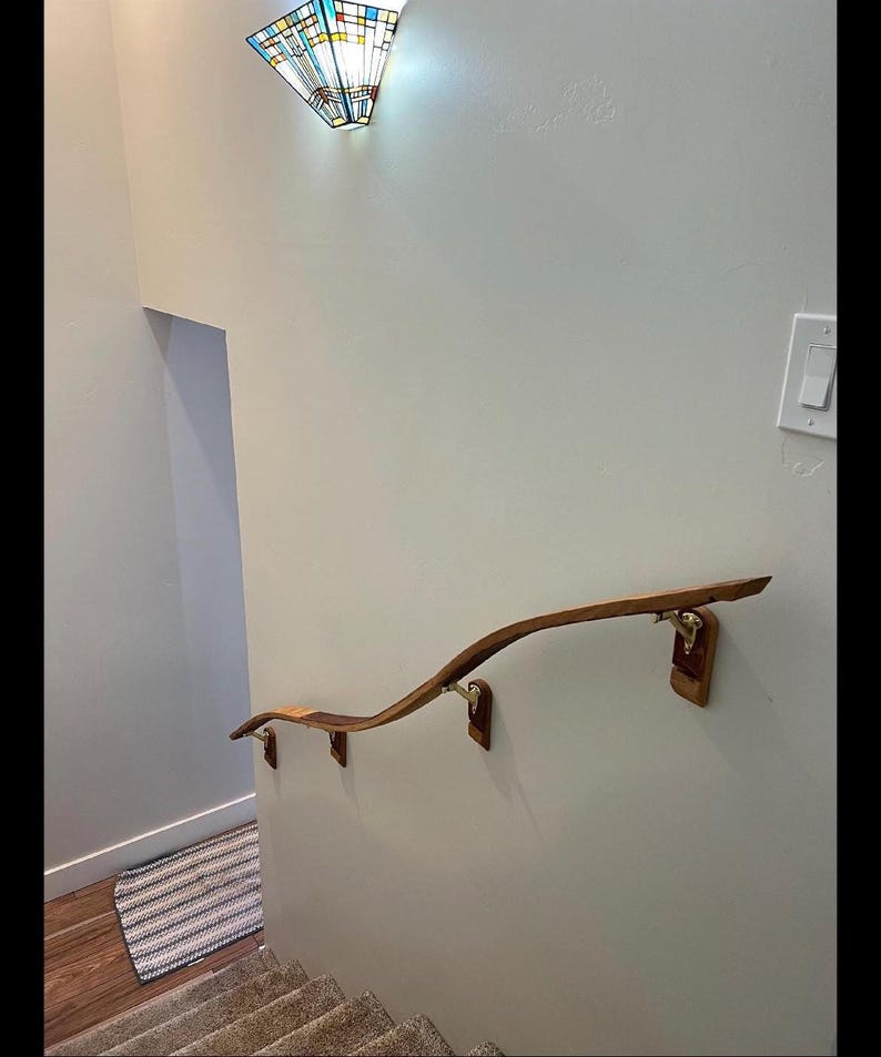 Wine Barrel Stair Railing, Rustic Wood Hand Rail, Curved Wall Mount ...