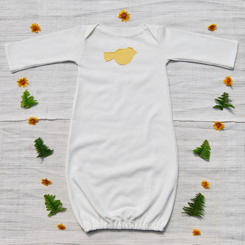 Newborn Gown Yellow Bird natural Color Hemp Organic Cotton - Etsy