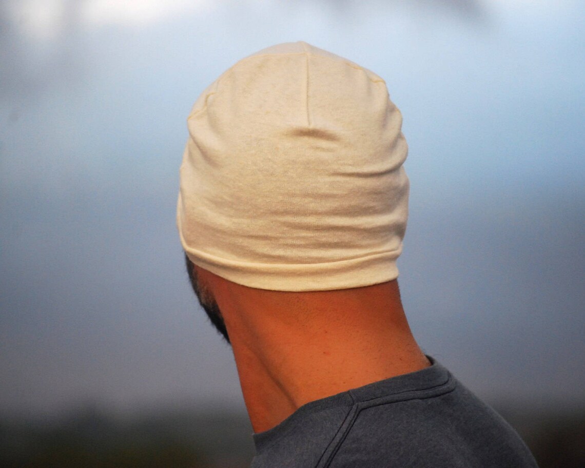 Men's Beanie Hat - Unisex - Natural Undyed Creme Color - Organic Cotton ...