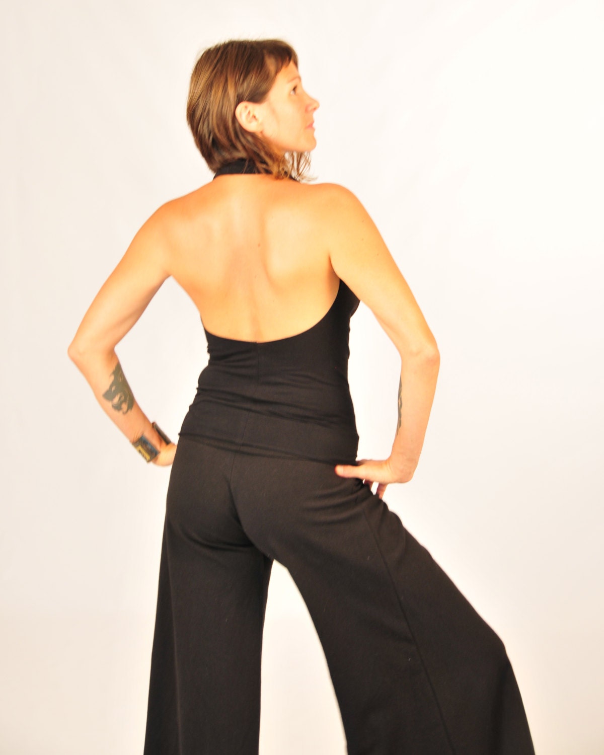 Backless Draped Halter Top Black Eco Friendly Jersey | Etsy