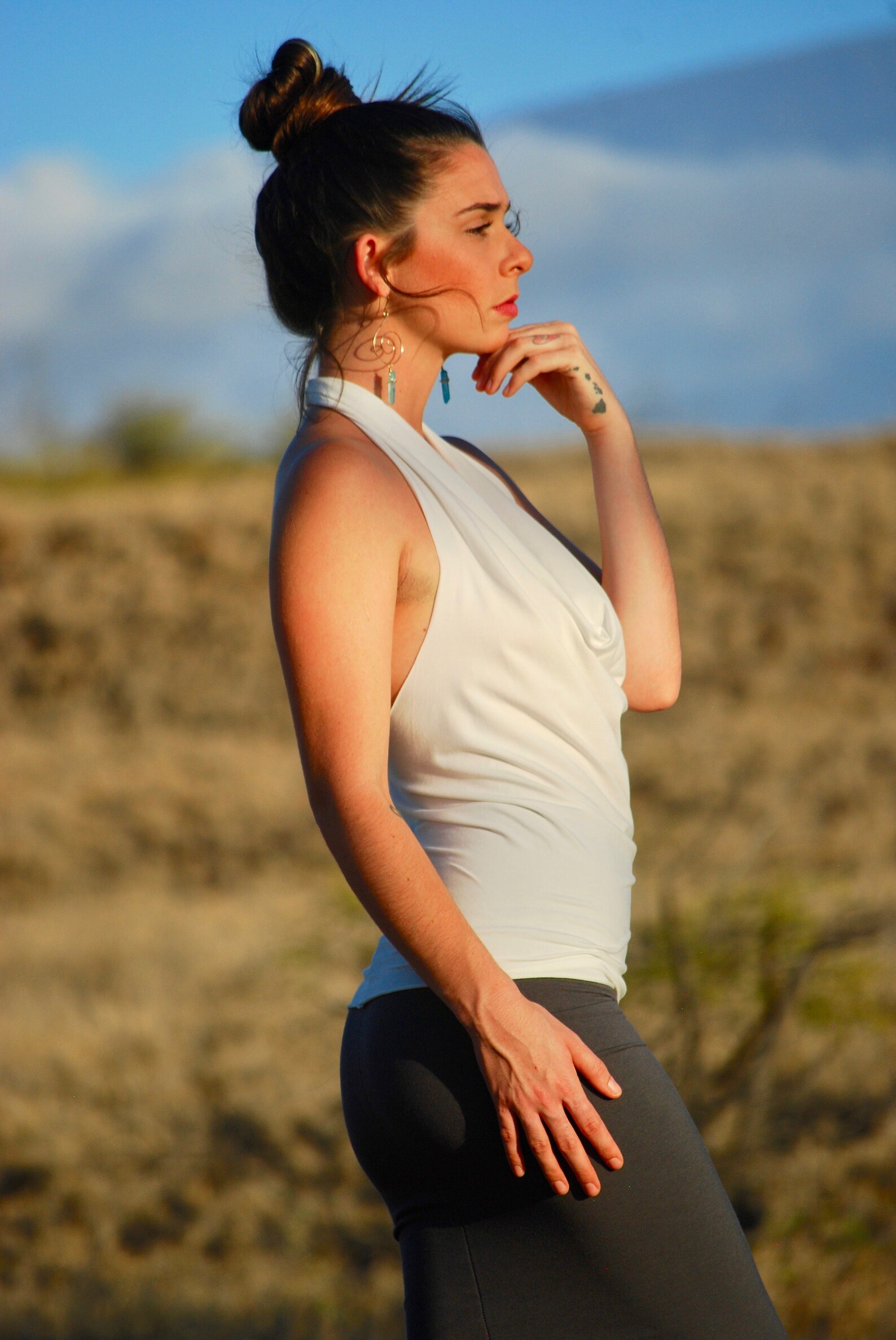 Backless Draped Halter Top White Natural Color Eco | Etsy