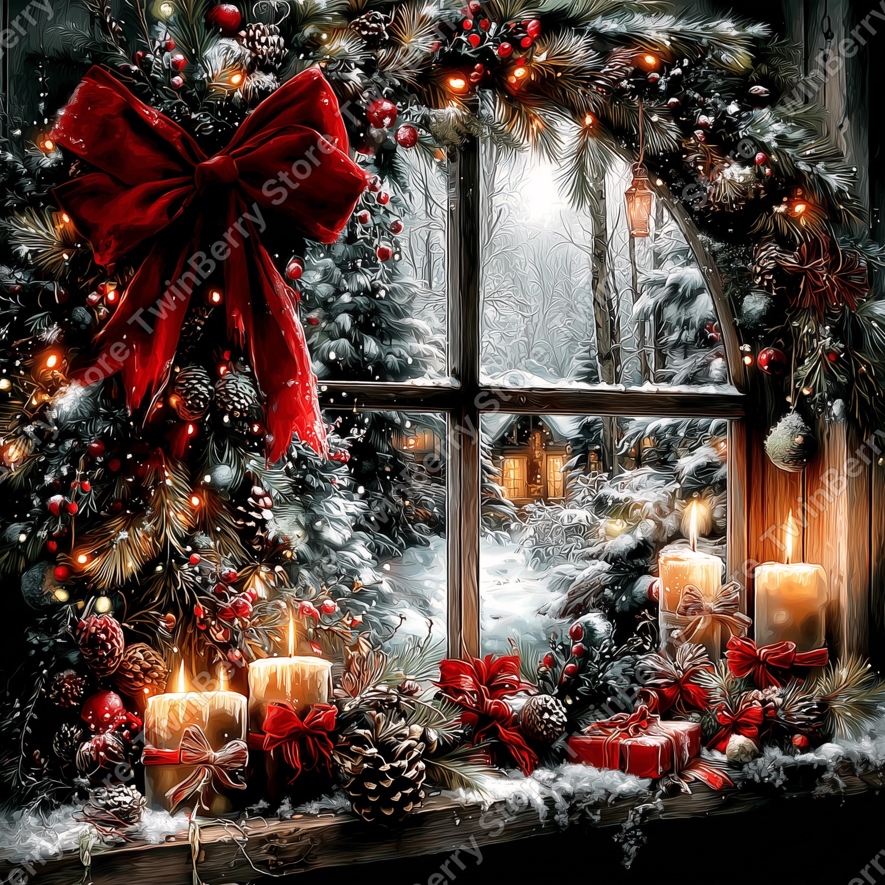 Watercolor Christmas Window Clipart, Vintage Winter Scene (digital ...