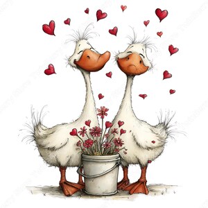26 Valentine Goose Clipart PNG, Whimsical Love Geese Couples With ...
