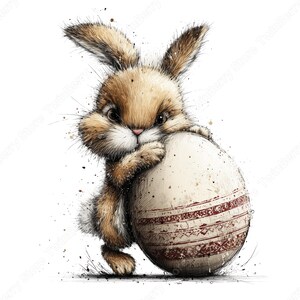 30 Whimsical Easter Bunny Clipart, Fuzzy Rabbits With Spring Eggs PNG ...