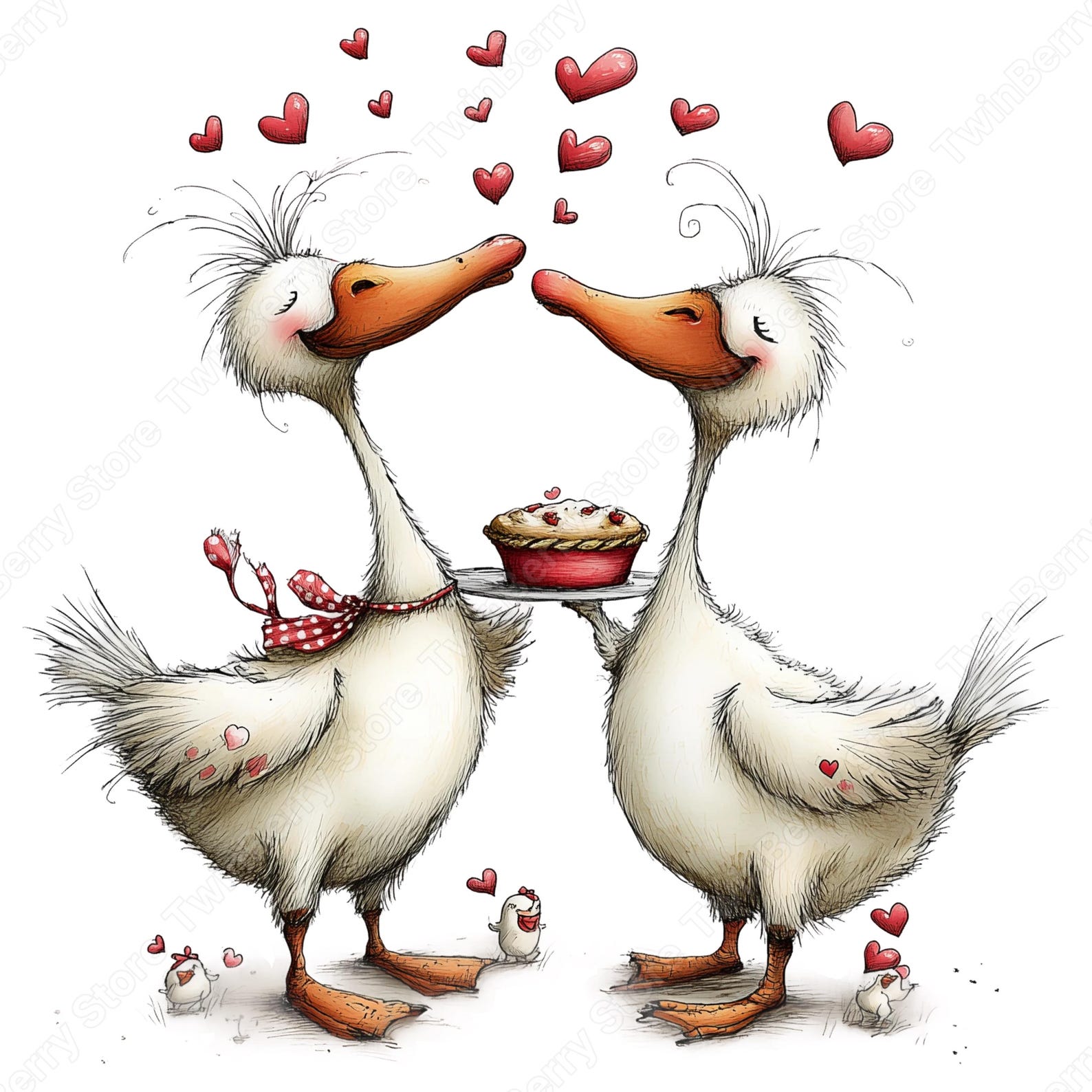 26 Valentine Goose Clipart PNG, Whimsical Love Geese Couples With ...