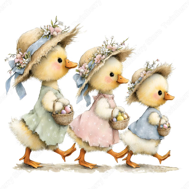 Easter Ducklings Clipart, Floral Wreaths, Farmhouse JPG (digital ...