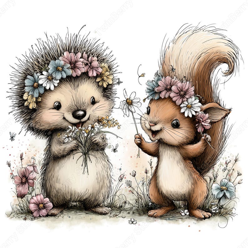 Spring Clipart JPG, 36 Woodland Animals With Flower Crown Graphics ...