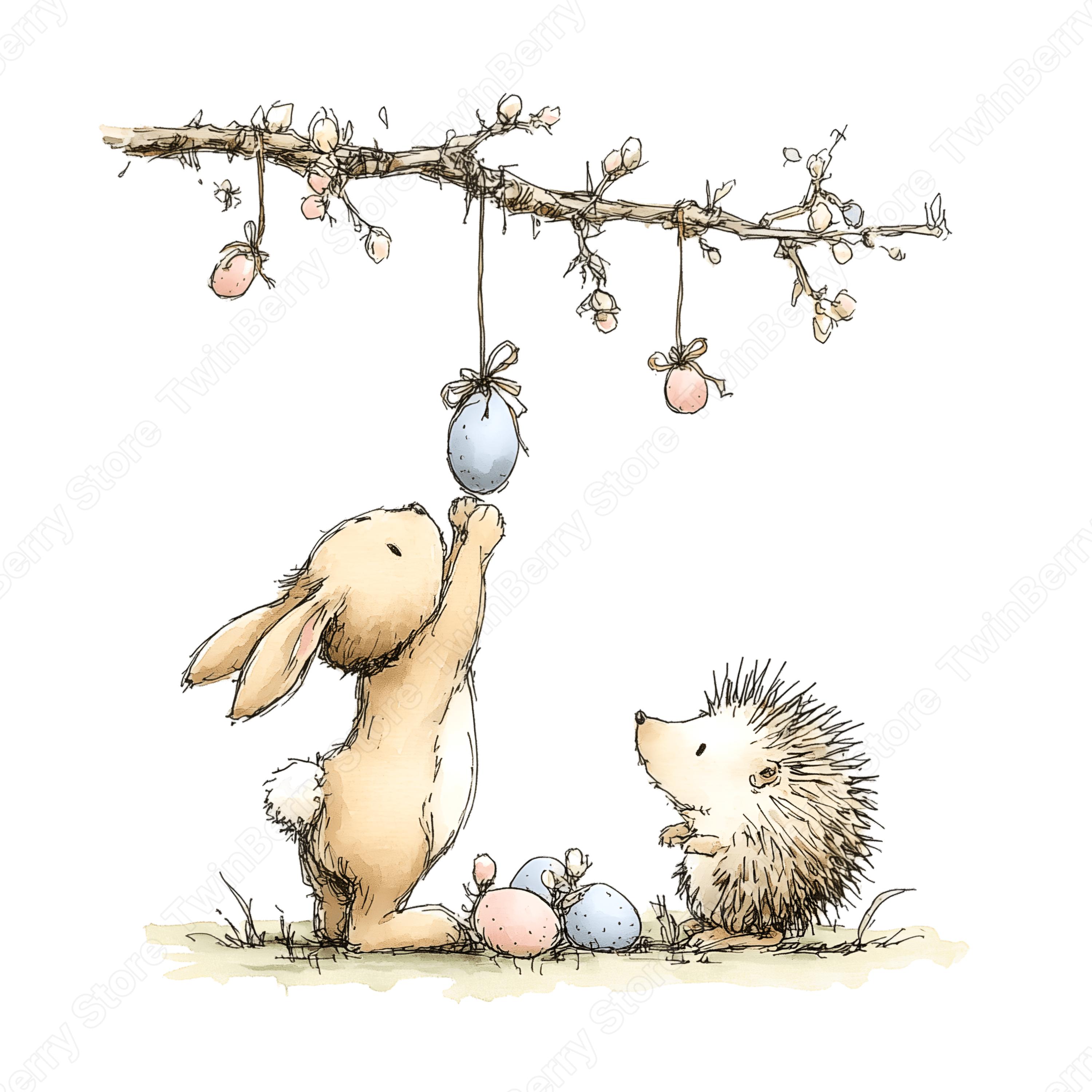 Easter Animals PNG, 22 Watercolor Quirky Bunny Hedgehog and Chick ...