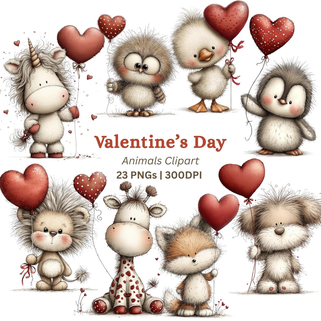 23 Valentine's Day Animals Clipart, Cute Teddy Bears & Friends With ...