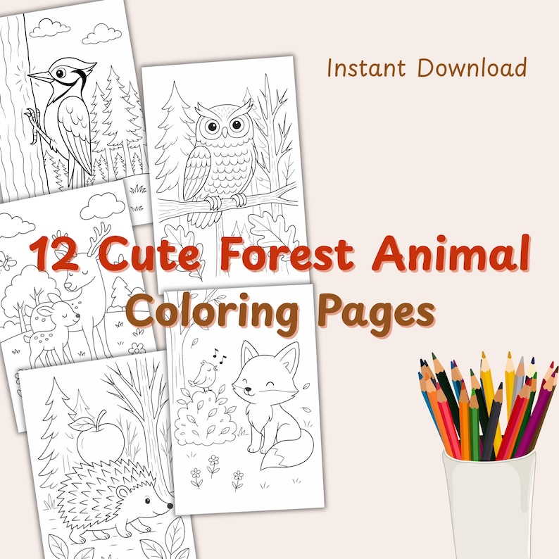 12 Forest Animals Coloring Pages for Kids - Woodland Theme Printable ...