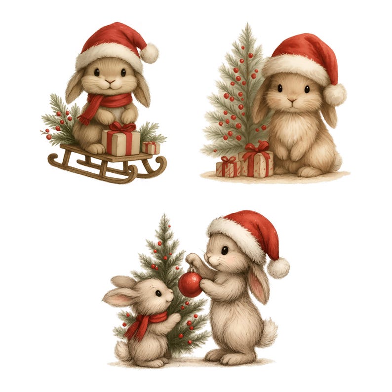 Cute Christmas Bunny Clipart - Watercolor Illustrations for Christmas ...