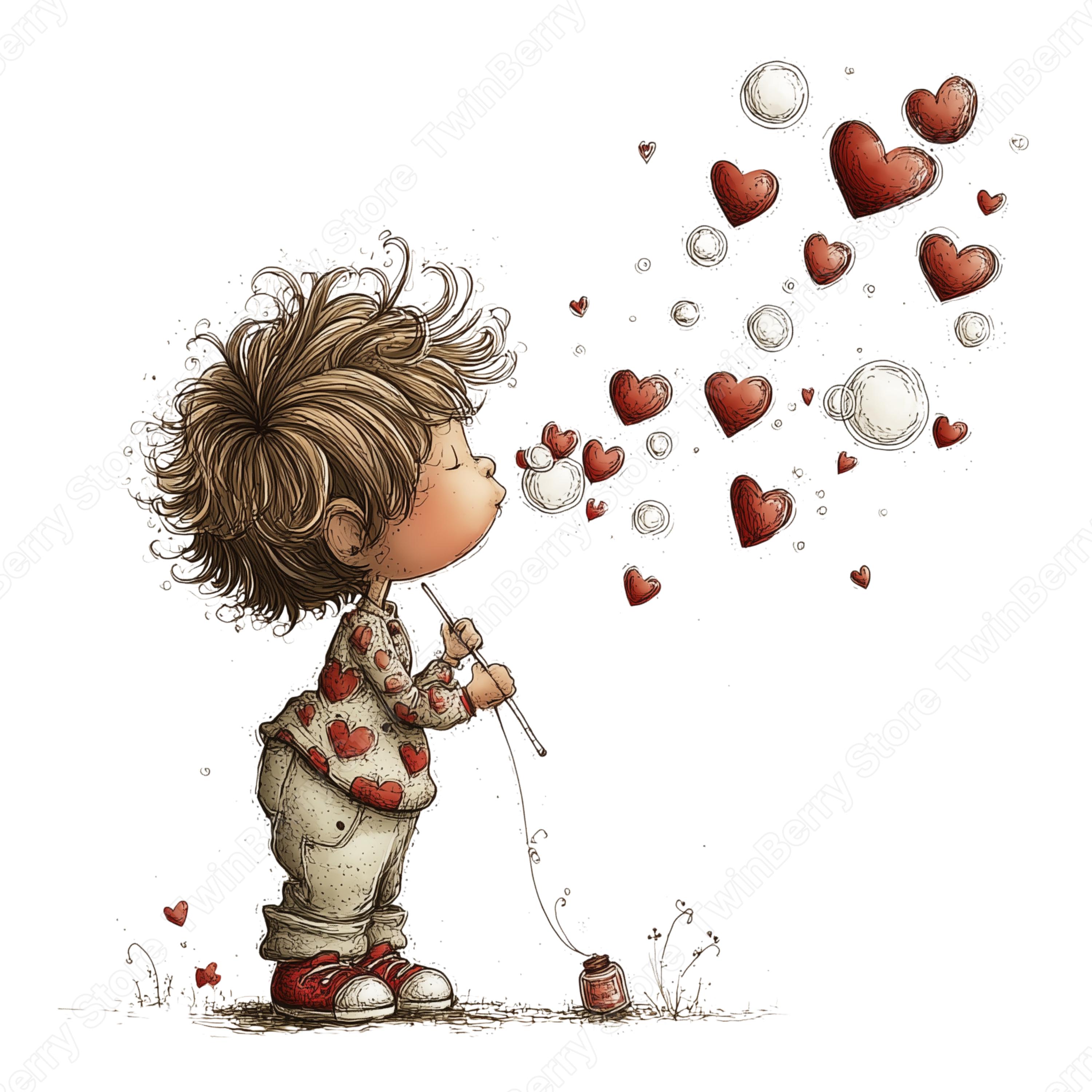 30 Valentine's Day Boy Clipart PNG, Whimsical Little Boy With Hearts ...