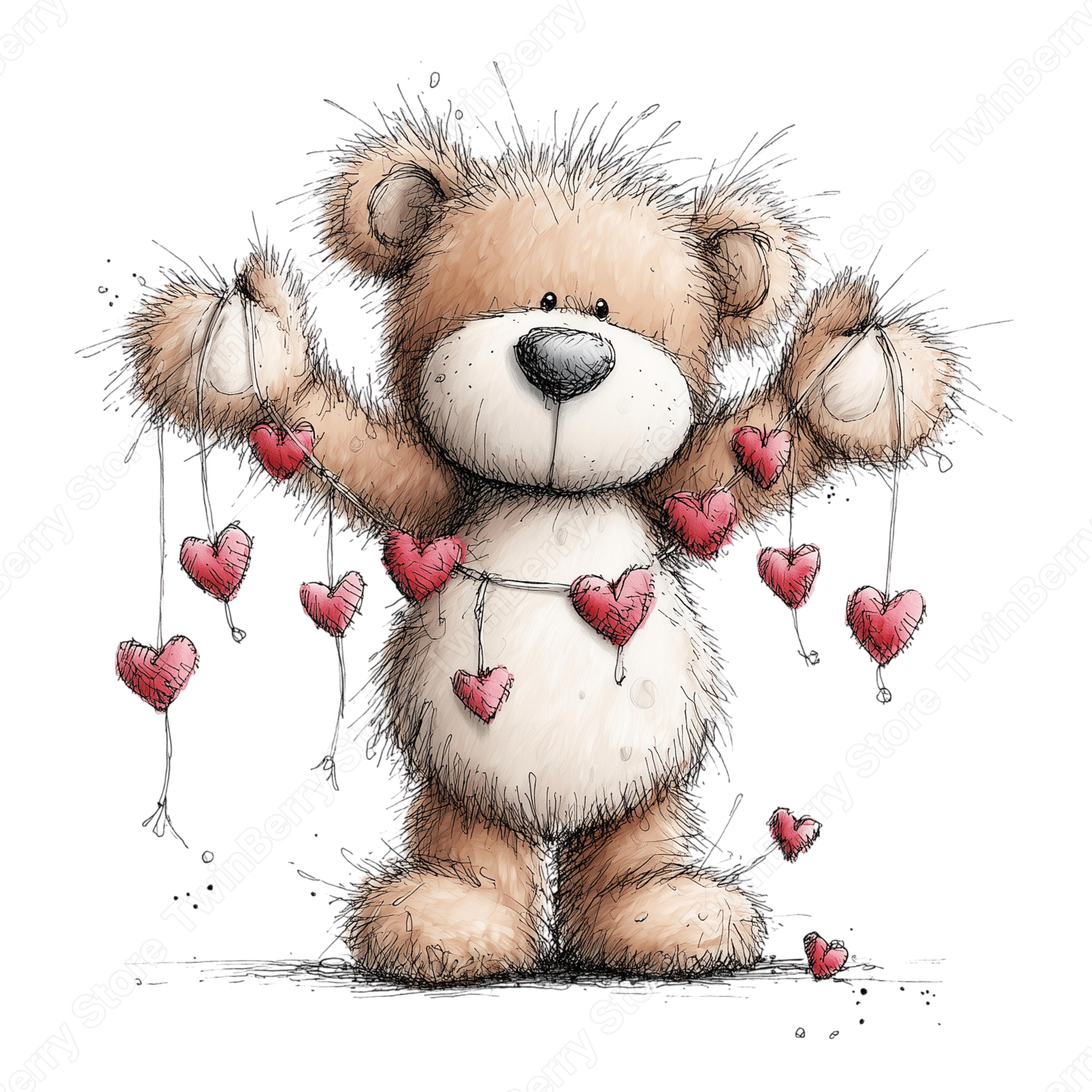 30 Valentine Teddy Bear Clipart PNG, Adorable Love Bears With Hearts ...