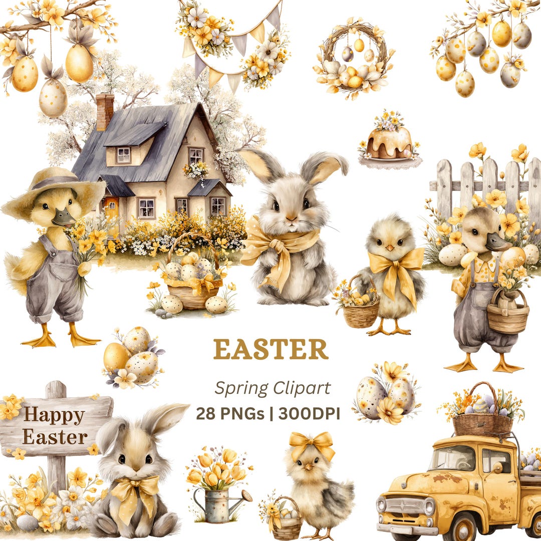 Farmhouse Easter PNG, 28 Rustic Bunny Chick Wreath Clipart Bundle - Etsy